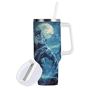 Slewiaeky Tumbler with Handle 40 oz Beast Dinosaur Horror T Rex Travel Mug with Lid and Straw Stainless Steel Vacuum Insulated Water Bottle Cup for Iced Tea Coffee Cold Beverages Cup Holder Friendly