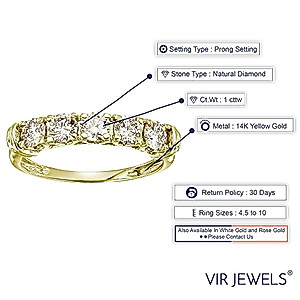 VIR JEWELS 1 cttw 5 Stone Champagne Diamond Wedding Engagement Ring 14K Yellow Gold Round Size 7.5