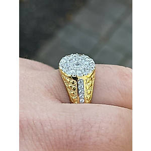 Iced CZ Nugget Ring - Men's 14k Gold Over Real 925 Sterling Silver Ring - Micropave Baguette Ring - Pinky Or Any Other Finger Ring (11)