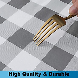 smiry Rectangle Table Cloth Cover, Elastic Waterproof Fitted Vinyl Table Covers for 4 FT Tables, Flannel Backed Buffalo Plaid Tablecloth for Picnic, Camping, Outdoor (White and Grey, 30 x 48 Inches)
