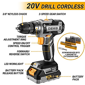 Cordless Drill Tool Kit Set: 20V Power Drill Tool Box with Battery Electric Drill Driver for Men Home Hand Repair Basic Toolbox Tools Sets Drills Case