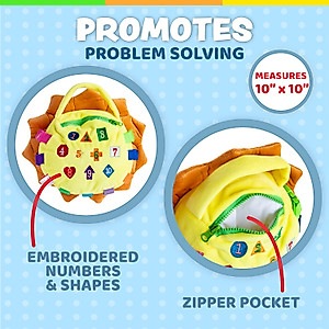 Buckle Toys - Benny Lion - Toddler Plush Activity Toy Stuffed Animal - Great for Homeschool or Preschool - Fine Motor Skill and Cognitive Skill Development - Zipper Storage