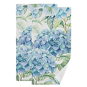 JUAMA Blue Hydrangea Flower Hand Towels 2-Pack Fingertip Towels Absorbent Hand Towels for Bathroom Decorative Set Lightweight Bath Towels 28x14 Inches