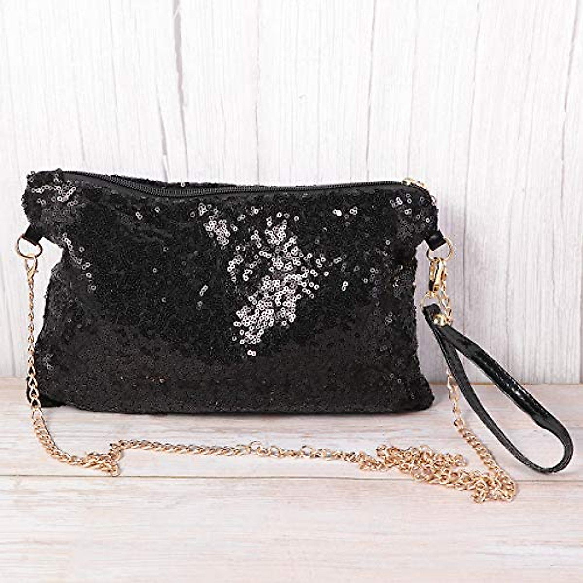 Tinksky Sparkly Sequin Handbag Lady Party Evening Clutch Shoulder Bag, Mother's Day gift or gift for women (Black), 10 * 7.1 * 0.8 inch