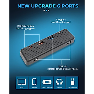 Foruly for Tesla Model Y 3 2021 2022 2023 USB Hub 6 in 1 Accessories Docking Station, Car Accessories of Center Console Smart Sensor Provides Charging & Data Transfer for Smart Phones