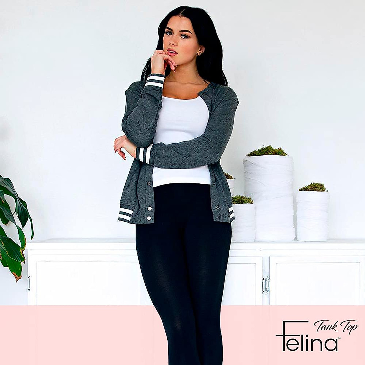 Felina Stretch Layering Women’s Tank Top (Black White, Large) - Seamless Cotton Workout Tank Top for Women - Layering Undershirt for Ladies - Stretchy Base Layer Tank Top for Women