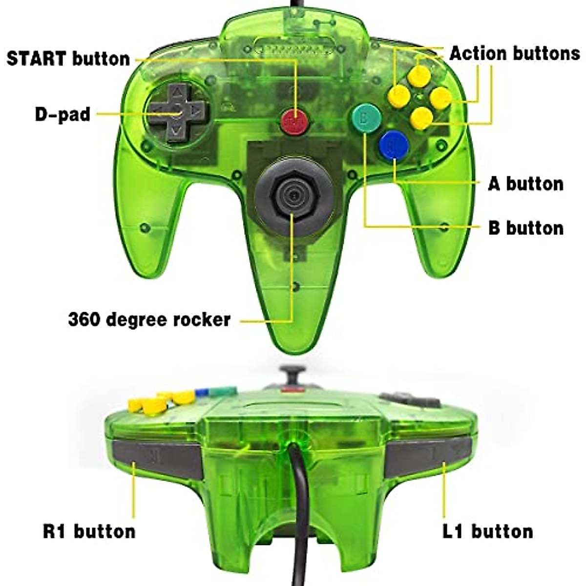 N64 Controller, Wired N64 Games Gamepad for 64-bit System Console Video Game (Pack of 2)