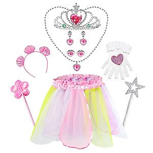 Jeowoqao Girls Dress Up Costume Set, Fairy and Mermaid Role Play Dress-up Trunk with Accessories 25pcs Little Girls Pretend Play Costume for Kids Age from 2-5