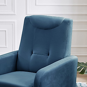 Pingliang Home Modern Accent Chair, Velvet Living Room Arm Chair with High Backrest and Wooden Legs, Comfy Reading Chair for Living Room Bedroom Small Space, Blue