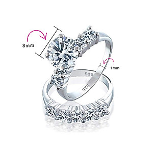 Classic 3.5CT Round Brilliant Cut Solitaire AAA CZ Side Stones Anniversary Engagement Wedding Band Ring Set For Women .925 Sterling Silver