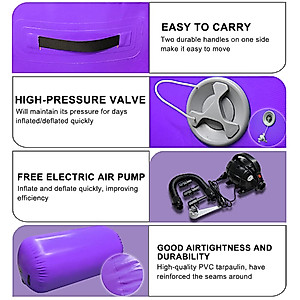 86 York Air Barrel Gymnastics Roller Inflatable Tumbling Mat, Cheerleading with Electric Pump (60cm(D)*100cm(H), PURPLE)