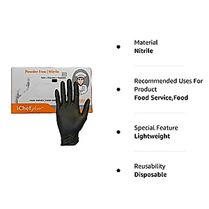 ichef glove 100 count Food Service Food Handling Nitrile Gloves Black Powder Free (Medium)