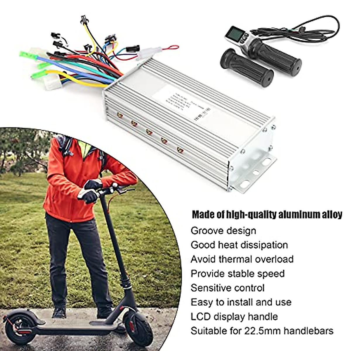 36V/48V 1000W Brushless Motor Controller & Twist Throttle Combo, 124DX LCD Throttle E-Bike Controller Set for Electric Scooter
