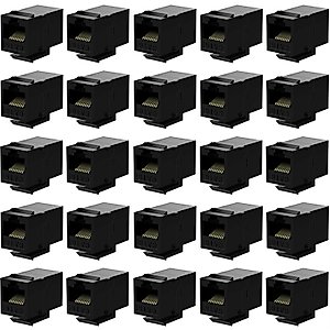 DEFACE Rj45 Coupler Cat6 Keystone Jack Inline Coupler Female to Female Insert Coupler 25 Pack Black