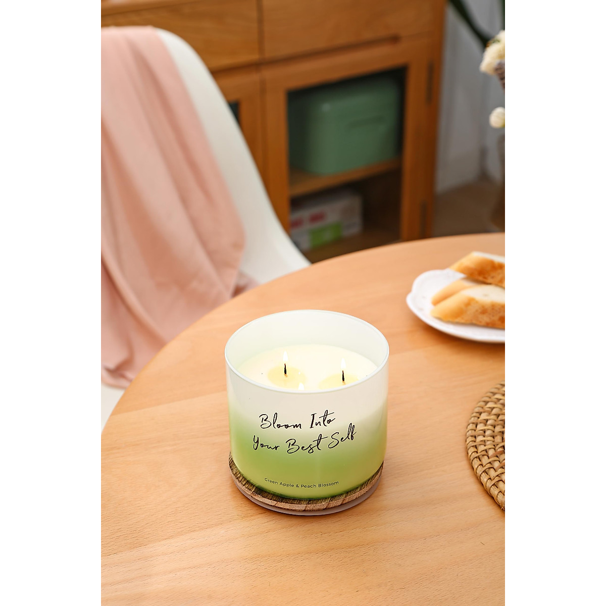 Green Apple Peach Blossom Candle | Natural Soy 3-Wick Scented Candle Large 15.8 oz | Apple Scented Candle | Bloom Into Your Best Self Holiday Candle Gifts, Aromatherapy Relaxing Candle for Women & Men