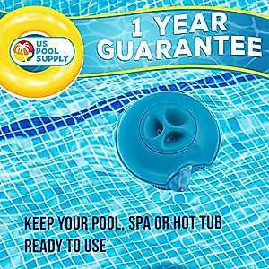 U.S. Pool Supply Pool Chlorine Floater Dispenser with Thermometer - 8" Diameter Floating Chlorinator, Large Capacity Holds 3" Tablets - Adjustable Ring for Balanced Delivery