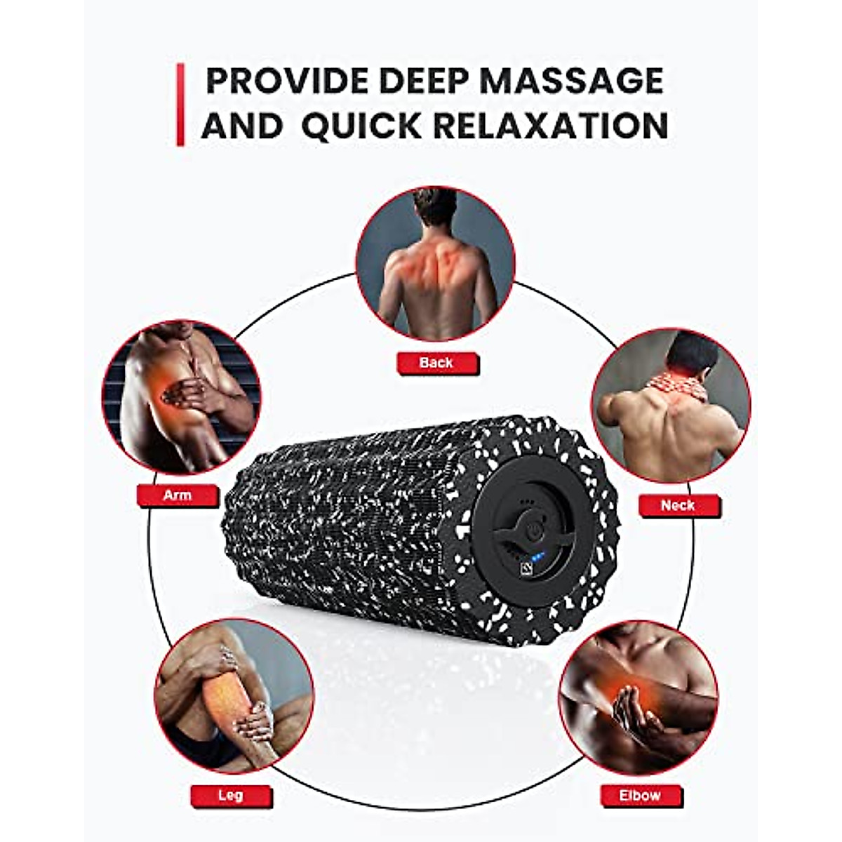 FITINDEX Electric Vibrating Foam Roller, Exercise, Yoga, Pilates, Massage, Back Pain Relief, Muscle Recovery, and Physical Therapy, 4-Speed & Rechargeable Versatile Fitness Roller Foam - Black