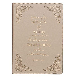 When She Speaks Proverbs 31 Woman Bible Verse Ivory Faux Leather Journal Inspirational Notebook w/Ribbon Marker and Lined Pages, 6 x 8.5 Inches
