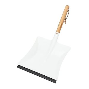 REDECKER Heavy Duty Steel Dust Pan, Powder-Coated White, Large Dustpan with Long 17-3/4-Inches Oiled Beechwood Handle for Home and Outdoor Use, Industrial Quality, Made in Germany