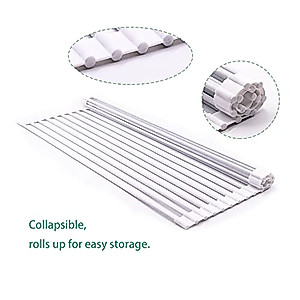 Multipurpose Roll Up Dish Drying Rack White Dish Drying Mat with Rack for Kitchen,Heavy Duty Foldable Silicone-Coated Stainless Steel Roll-Up Sink Dry Rack, Versatile Dish Rack(White,20.5" x 13.1")