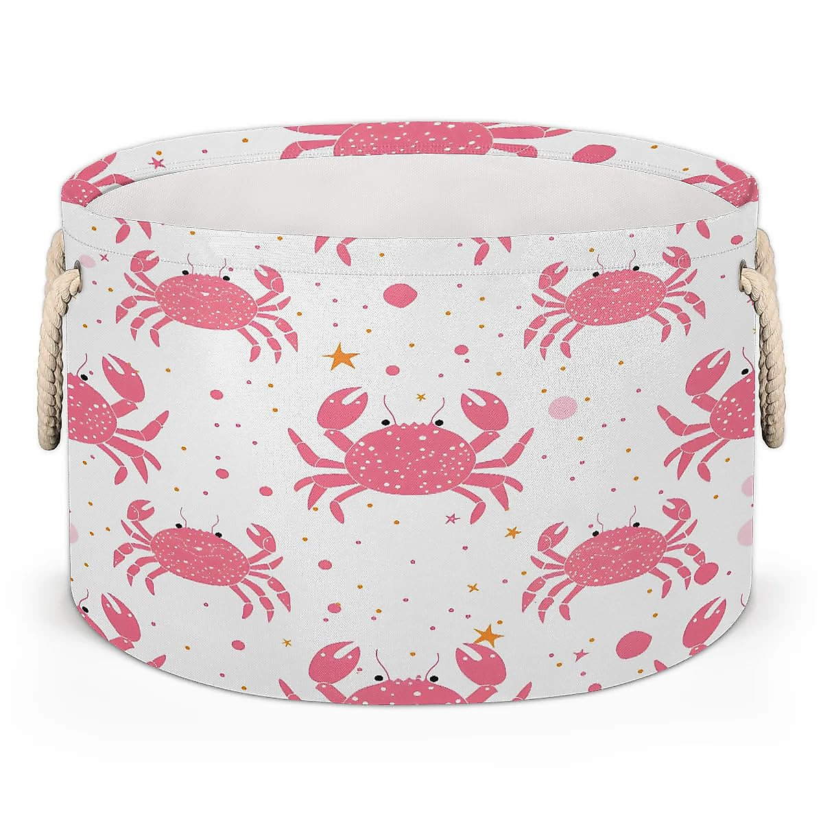 Round Storage Basket Pink Cute Crabs Pattern Collapsible Large Clothes Toy Blanket Books Storage Bin Laundry Basket Organizer for Closet Shelf Living Room Nursery Bedroom Dorm