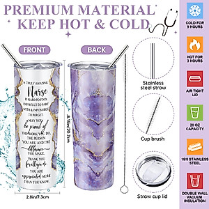 Domensi 6 Pcs Nurse Week Appreciation Gifts for Women Medical Nursing Assistant 20 oz Marble Sign Tumbler Makeup Bag Notepad with Ballpoint Pen for Graduation Nursing Student(Purple)