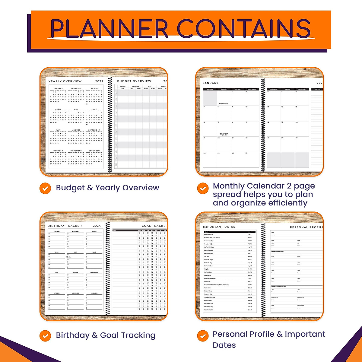 2024-2025 Monthly Planner, 7"x10", 100lb Cover, Spiral Bound, 2 Year Calendar Great For Organization & Scheduling