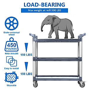 Gravee Service Cart Heavy Duty 3-Shelf Rolling Utility/Push Cart with Lockable Wheels, 360 lbs. Capacity, Black, for Foodservice/Restaurant/Cleaning grey