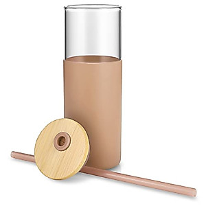 tronco 24oz Glass Tumbler Glass Water Bottle Straw Silicone Protective Sleeve Bamboo Lid - BPA Free