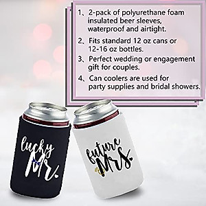 Bridal Shower Party Decoration Beer Can Coolie Coolers Funny Wedding Bride Groom Gifts-Lucky Mr Future Mrs(12-16 Oz Bottles,2 Pack)