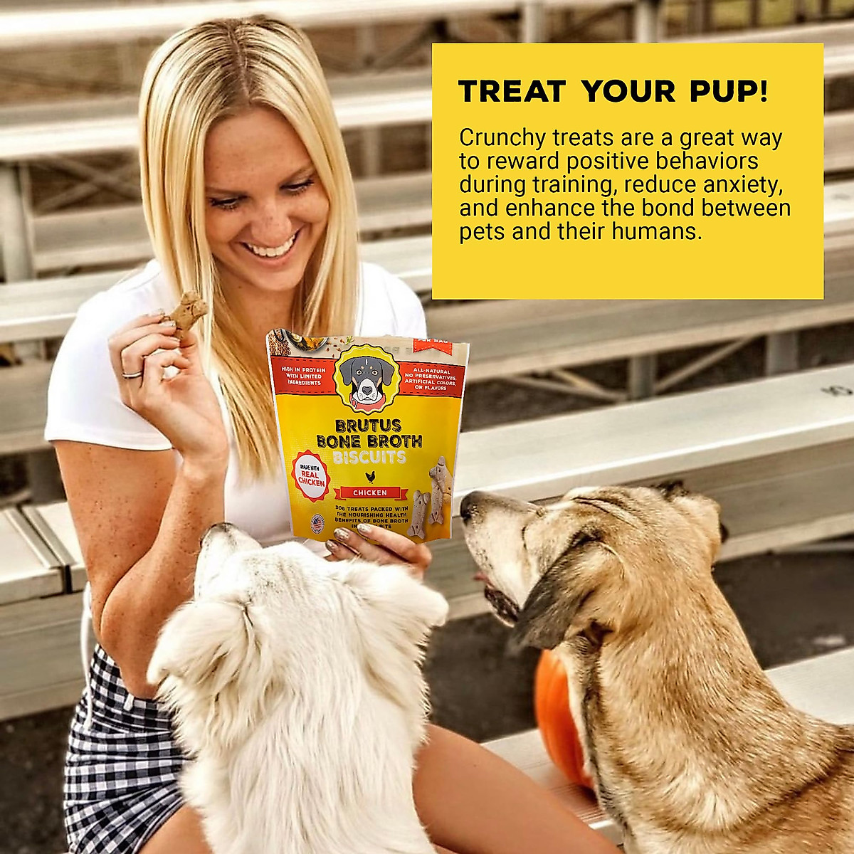 Brutus Bone Broth Biscuits (Chicken) - Healthy Dog Treats - Natural Dog Biscuits with Dog Bone Broth and Real Chicken Meat - 18 Grams of Protein - 8 OZ (Pack of 2)