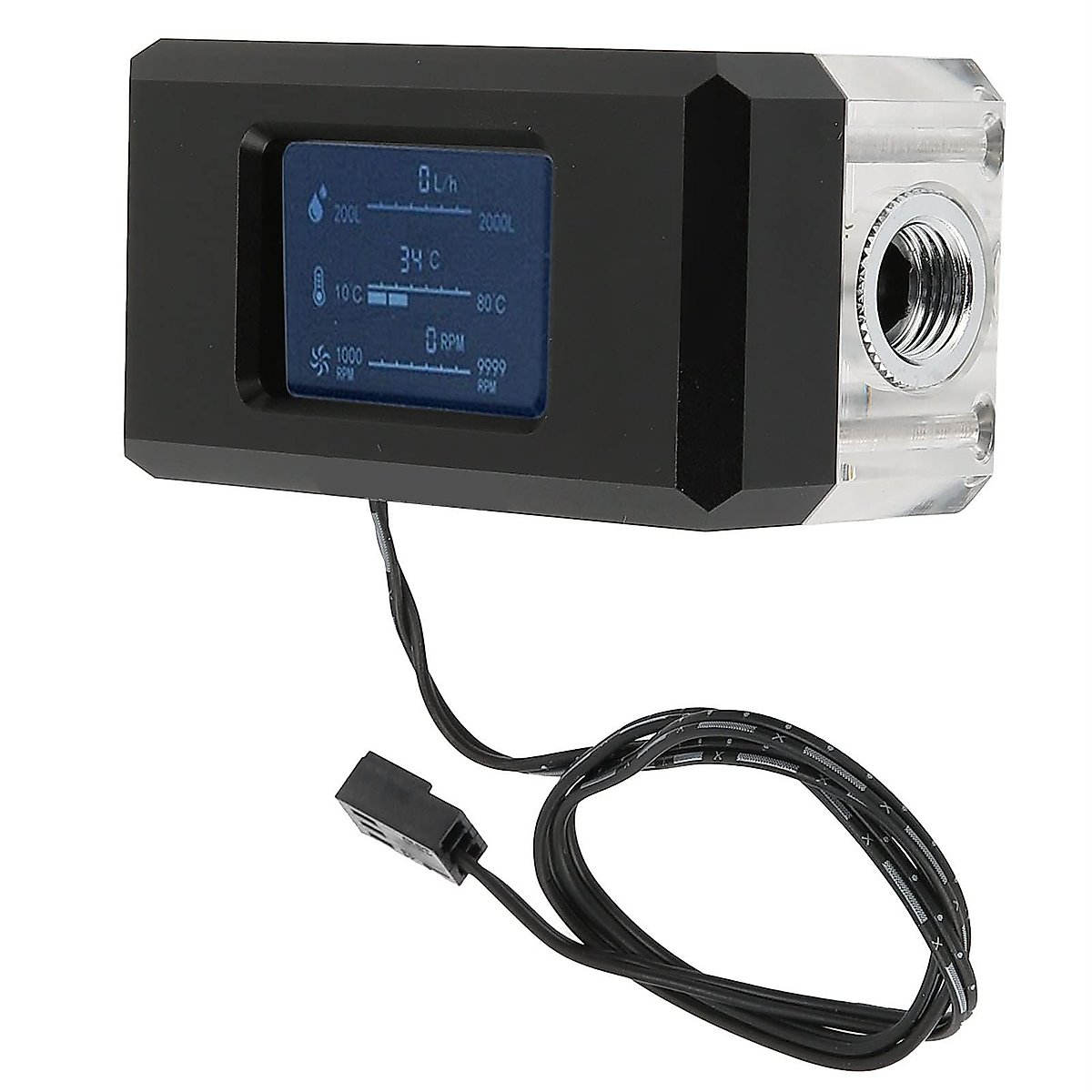 PC Water Cooling Thermometer, Smart LCD Speed Temperature Detect, PC G1/4 Thread Water Cooling System Temperature Meter for Computer Laptop