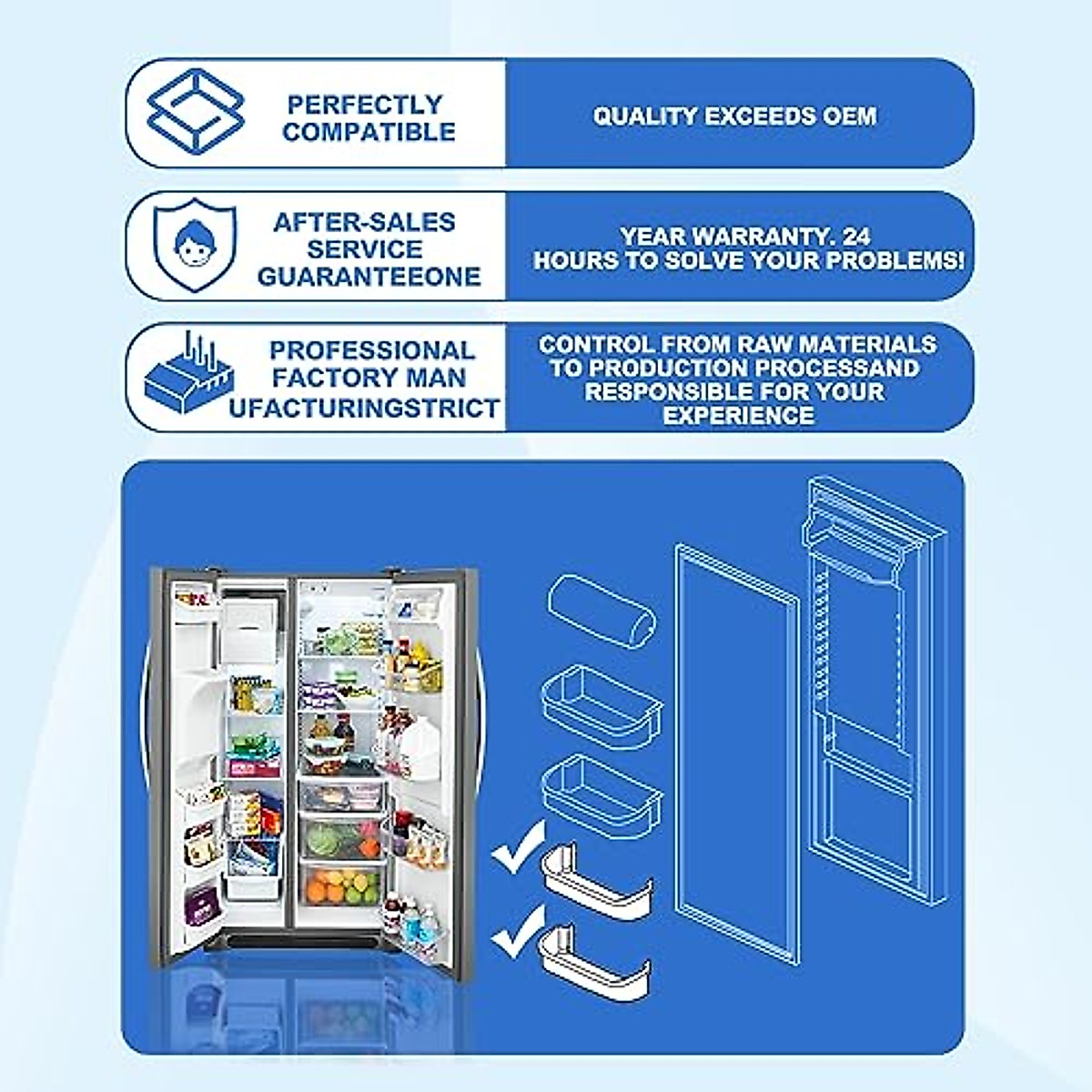 240356402 Refrigerator Door Bin and 242126602 Door Shelf Replacement Compatible with Frigidaire FFSS2615TE3 FFSS2615TE0 LFSS2612TE0 FFSS2615TS2 LFSS2612TF0 FFSS2615TS0,Replace Fridge Gallery (4 PCS)