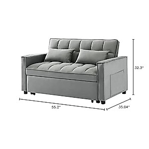 Generic Velvet 3-in-1 Convertible Sleeper Loveseat, 55.2*32.3*35.04in, Grey