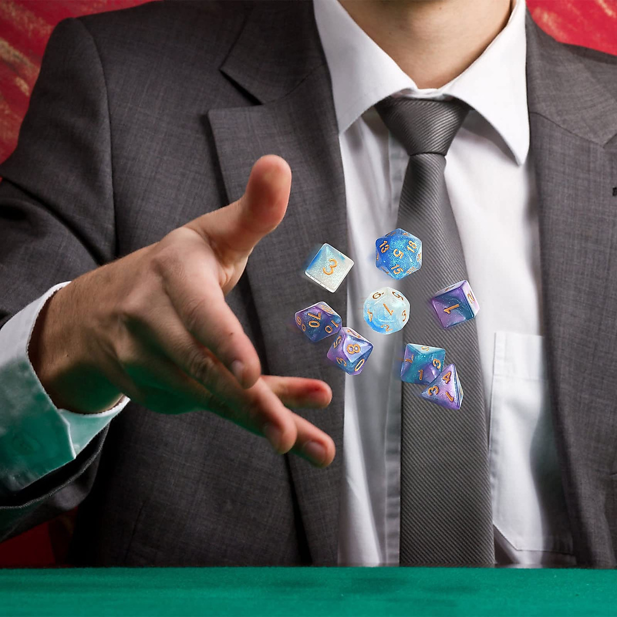 GWHOLE 42 Pcs(6 Sets) Polyhedral Dice with Gold Pattern Drawstring Pouches for DND RPG MTG Dungeon and Dragons Table Board Roll Playing Games Style 2