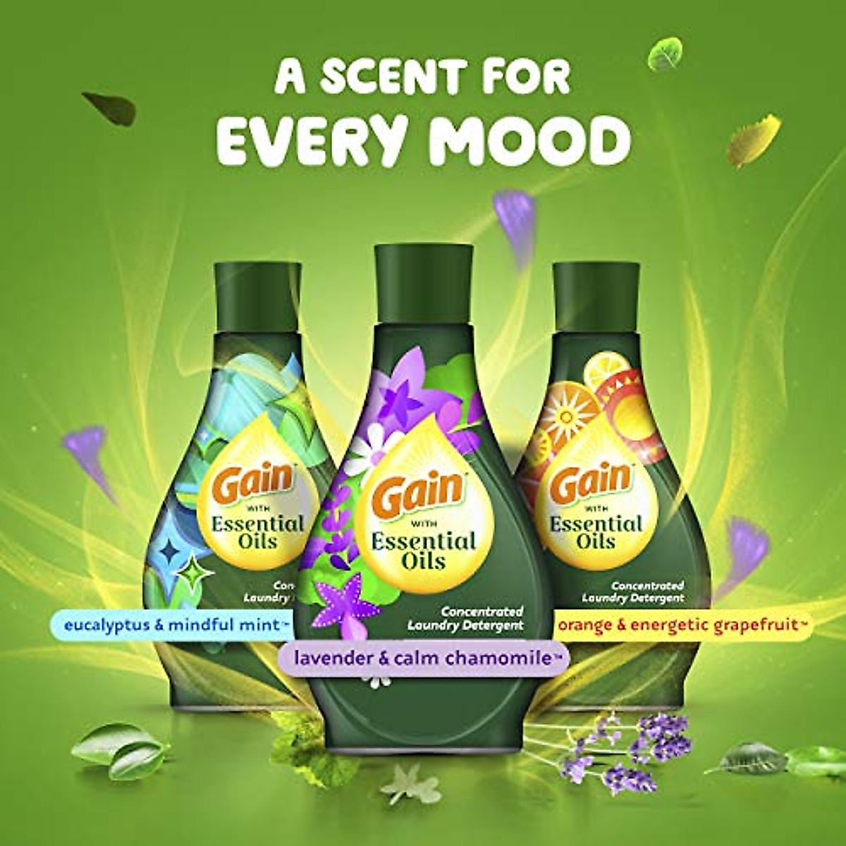 Gain with Essential Oils Liquid Laundry Detergent, The Serene Scent, Lavender & Calm Chamomile, Pack of 2, 42 fl oz Each