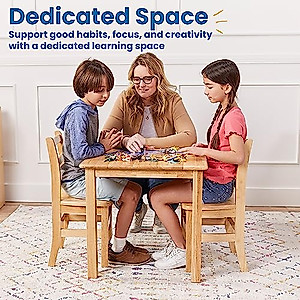 ECR4Kids 24in x 24in Hardwood Table and Chairs, 14in Seat Height, Kids Furniture, Natural, 3-Piece