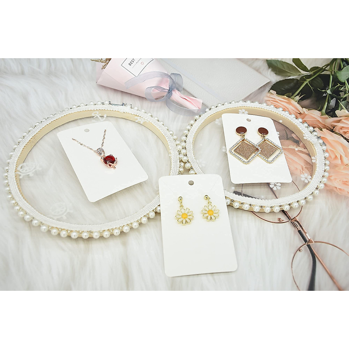 Twavang White Earring Cards for Selling Set with 100Pcs Earring Display Cards, 200 Pcs Earring Backs and 100Pcs Jewelry Packaging Bag for Earrings Necklace Jewelry Display (3.5" x 2.3" Inches)