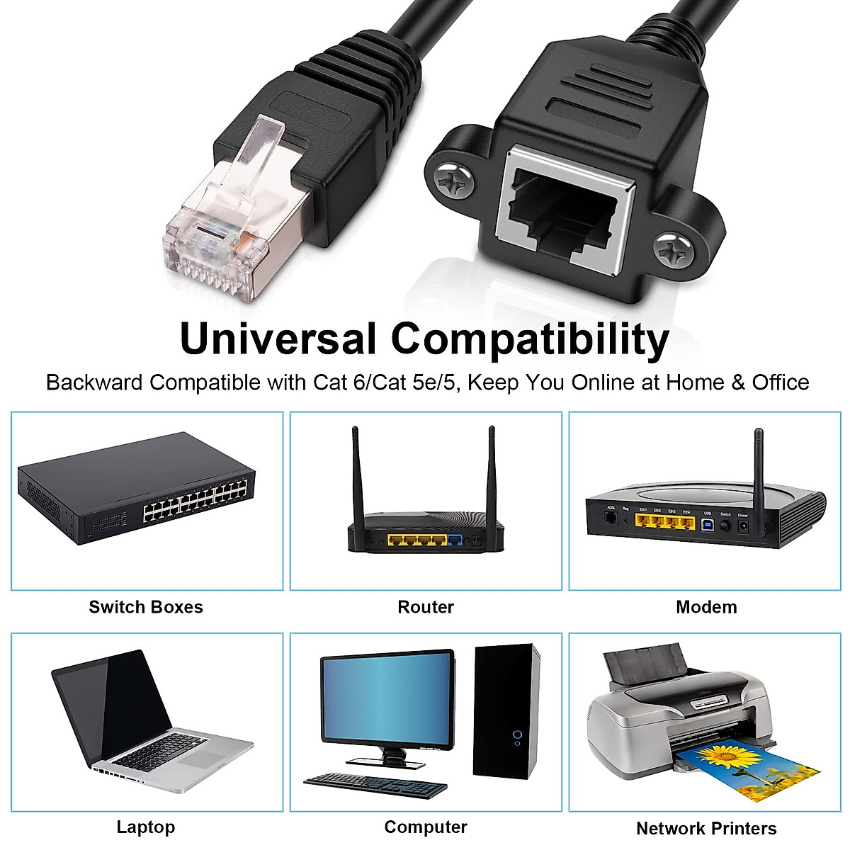 iGreely Ethernet Extender 2Pack RJ45 Male to Female Screw Panel Mount Cat6/Cat5e/Cat5 Ethernet LAN Network Extension Cable 2ft/60cm CAT6
