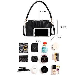 Black Purse Female Shoulder Crossbody Bags Purses for Womens With Metal Chain Strap Cute Removable Strap Cinched Small