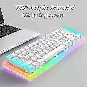 Womier K66 60% Percent Mechanical Keyboard, Hot Swappable Wired RGB Backlit Keyboard, Gateron Switch Acrylic Gaming Keyboard for PC PS4 Xbox, Red Switches