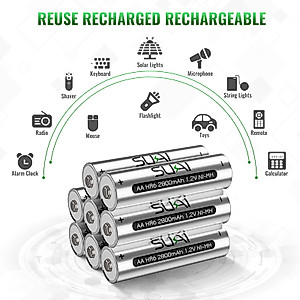 SUKAI Rechargeable AA Batteries, 1.2V 2800mAh Low-Self Discharge Ni-MH AA Rechargeable Batteries 1200 Recycling Times, Pack of 8