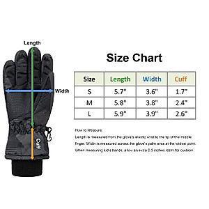 Simplicity Kids Boys Thinsulate Lined Waterproof Ski Winter Gloves, Black, L(10-12 Years)