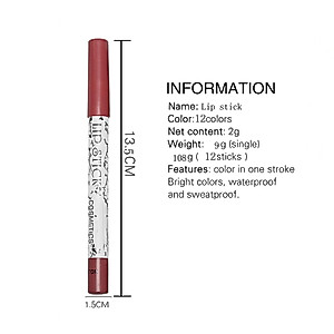 Matte Lip Liner Pencil, Professional Long Lasting Lip Liner Pencil Waterproof Lip Liners, Pack of 12