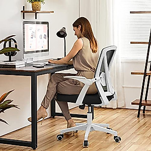 Topeakmart Office Chair Ergonomic Desk Chair with Adjustable Lumbar Support, Mid Back Mesh Computer Chair with Flip-up Armrests Task Chairs, Executive Chair for Home Office, White