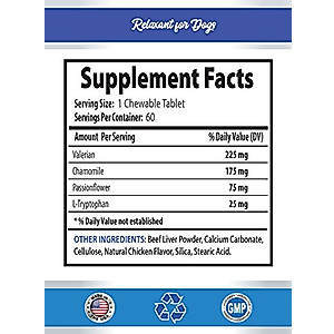 Dog Calming aid - PET Relaxant - Advanced Formula - for Dogs - CHEWABLE Tablets - Valerian for Pets - 1 Bottle (90 Chews)