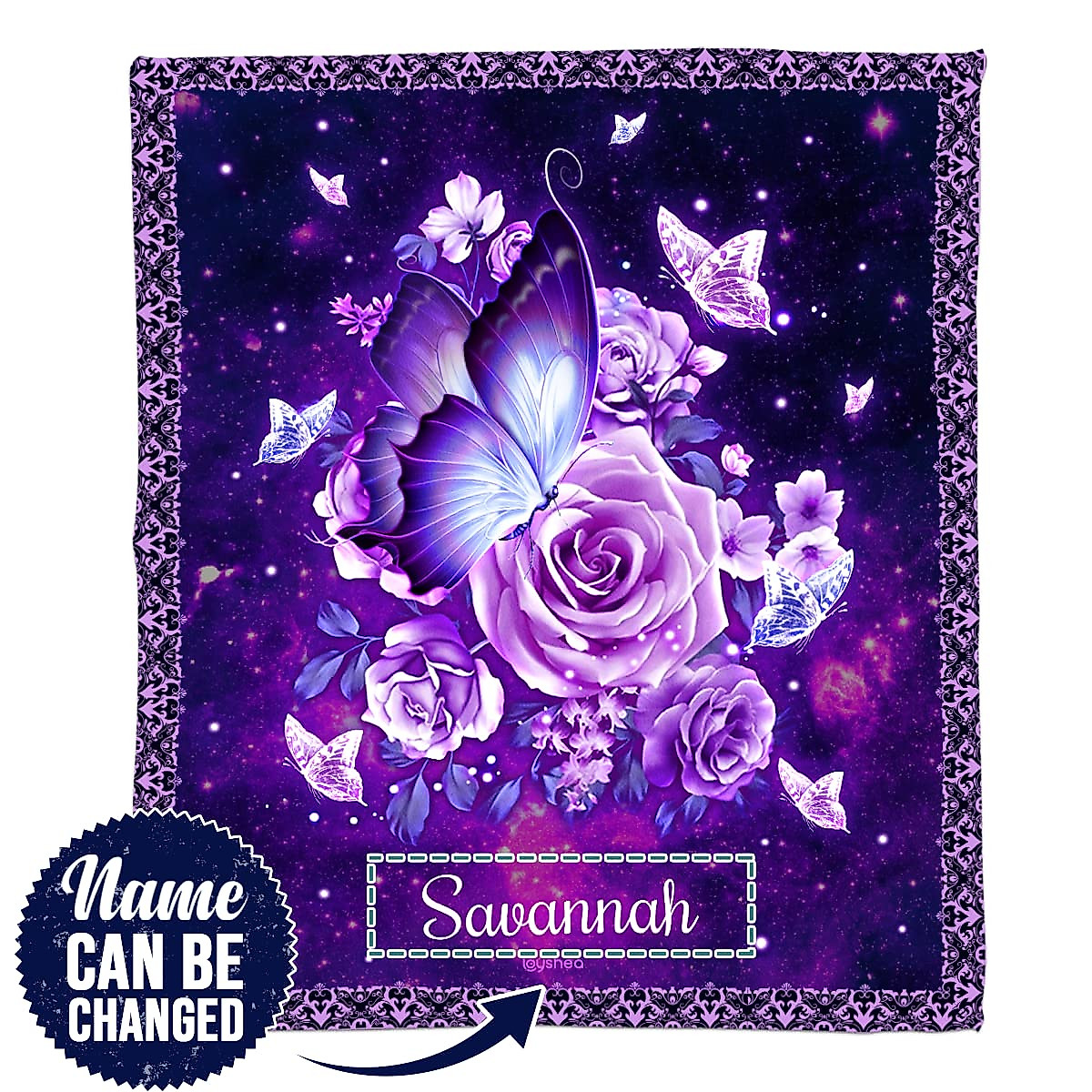 Toyshea Butterfly Blanket Personalized for Women Girls Kids Baby Teen 30"x40" 50"x60" 60" x80 Purple Butterflies Rose Soft Fleece/Sherpa Blankets Throw Mothers Day Butterfy Gifts Customized Name