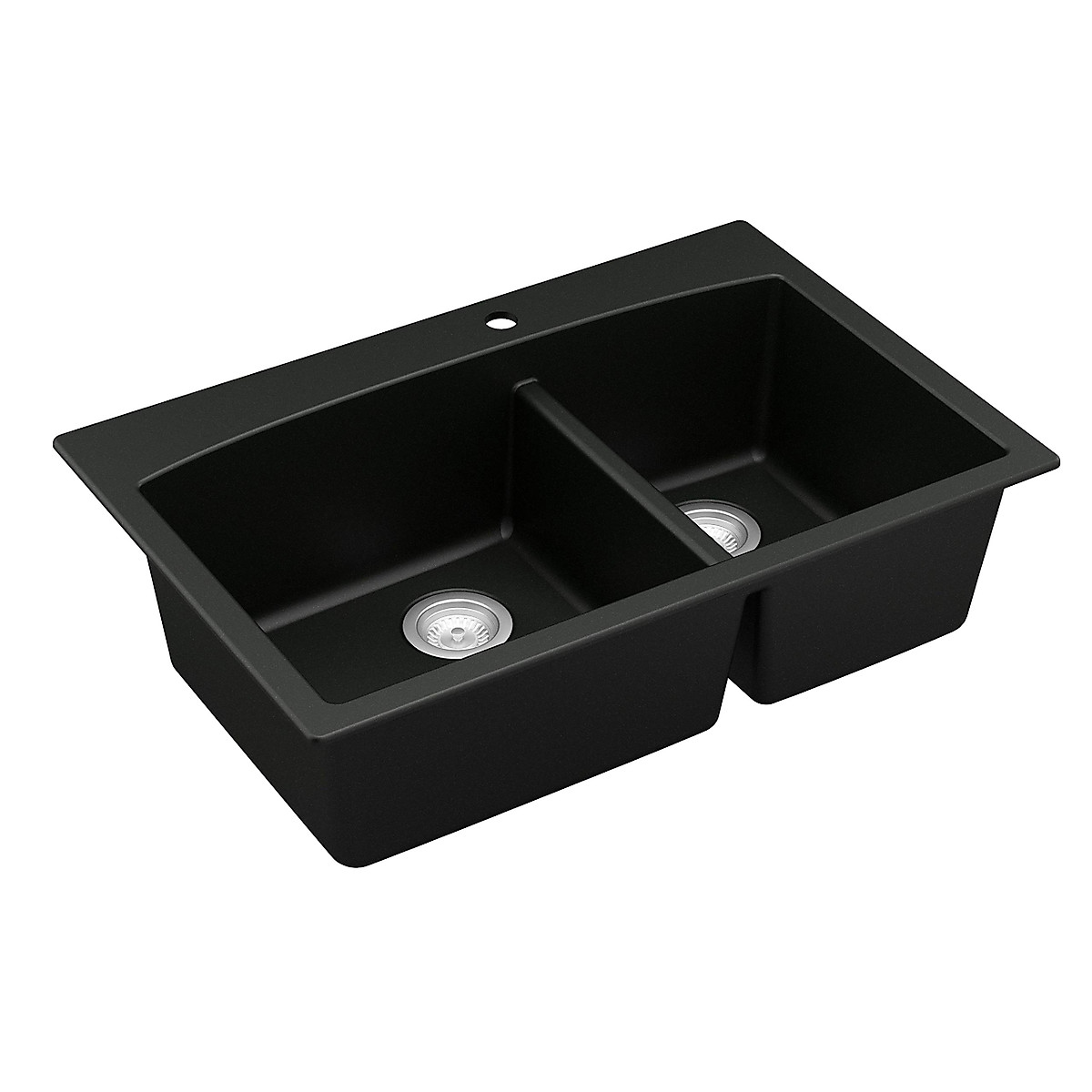 Karran QT-711 Drop-In Quartz Composite 33 in. 1-Hole 60/40 Double Bowl Kitchen Sink Kit in Black