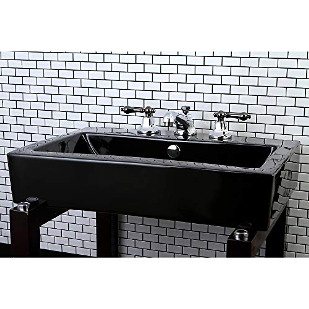 Kingston Brass NS4463AL Water Onyx Widespread Bathroom Faucet, Polished Chrome/Black Stainless Steel