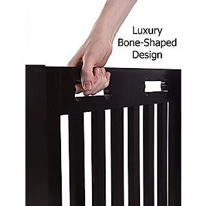 Arf Pets Freestanding Dog Gate with Door, 4 Panel 360° configurable Wooden Fence, 80" Wide, 31.5" Tall, Foldable, Set of Foot Supporters Included, for The House - Indoor Use